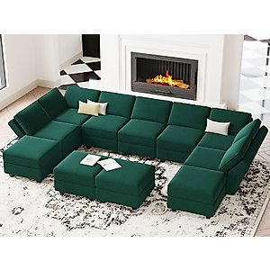Belffin Oversized Modular Sectional Sofa Velvet U Shaped Couch with Storage Ottomans Modular Sectional Couch with Reversible Chaise Convertible Sectional Sleeper Sofa Velvet Green