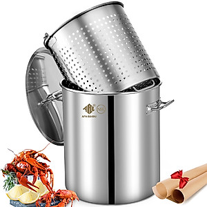 ARC 64-Quart Stainless Steel Seafood Boil Pot with Basket and Two Brown Paper, Crawfish, Crab, Lobster, Shrimp Boil Stock Pot with Strainer, Turkey Fryer Pot, 16 Gallon