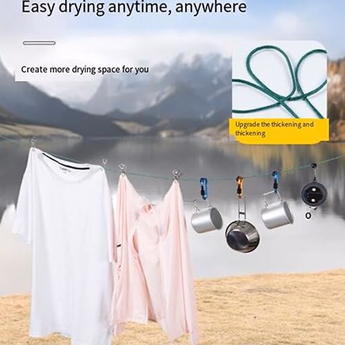 2Pcs Camping Retractable Clothesline, Portable Travel Clotheslines, Adjustable 32ft/10M, with 20 Clothespins, 10 Stoppers (Orange)