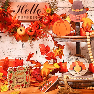 5 Pieces Fall Tiered Tray Decor Thanksgiving Tiered Tray Set Fall Farmhouse Mini Wood Signs Autumn Turkey Pumpkin Sign Decorations for Thanksgiving Harvest Decoration