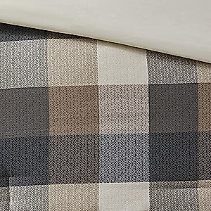 Madison Park Ridge Comforter Set-Cabin Lodge Plaid Herringbone Design All Season Down Alternative Cozy Bedding with Matching Bedskirt, Shams, Decorative Pillow, King(104"x92"), Neutral 7 Piece