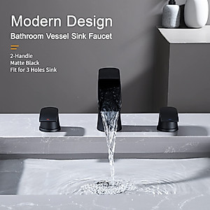 TIORIY Black Bathroom Faucets for 3 Holes Sink - 2-Handle Bathroom Sink Faucet with Drain for Sink 3 Hole, Waterfall Bathroom Faucet with Pop Up Sink Drain Stopper, Black Washbasin Faucet