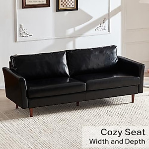 WILLOVE 80'' Faux Leather Sofa, 3 Seater Leather Couch with Cozy Wide Seats, Mid-Century Modern Loveseat Couch for Living Room Furniture with Padded Cushions, Black