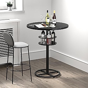 VECELO Round Bistro Bar Table 36.2 inch Height, 23.6 inch High Wooden Top, Sturdy Metal Frame with Pedestal, Perfect for Cocktail, Pub, Easy Assembly, Black