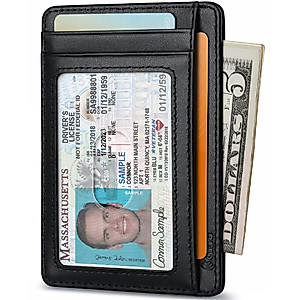 Buffway Slim Wallet for Men Women Minimalist Small Leather Front Pocket Wallets with RFID Blocking and Gifts Box - Bassa Black