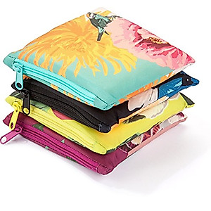 LOQI Botany Collection Pouch Reusable Bags, Multicolored, Set of 4, 19.7" x 16.5"