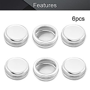 Heyiarbeit 6 Pack 2 OZ Tin Cans Screw Top Round Aluminum Cans Screw Lid Containers with Clear Window for Store Spices, Candies, Tea or Gift Giving