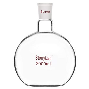 stonylab Heavy Wall Single Neck Borosilicate Glass Flat Bottom Boiling Flask, with 29/42 Standard Taper Outer Joint, 2000ml