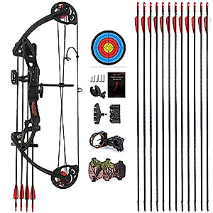 PANDARUS Compound Bow Archery for Youth and Beginner, Right Handed,19”-28” Draw Length,15-29 Lbs Draw Weight, 260 fps (Black Right Handed)