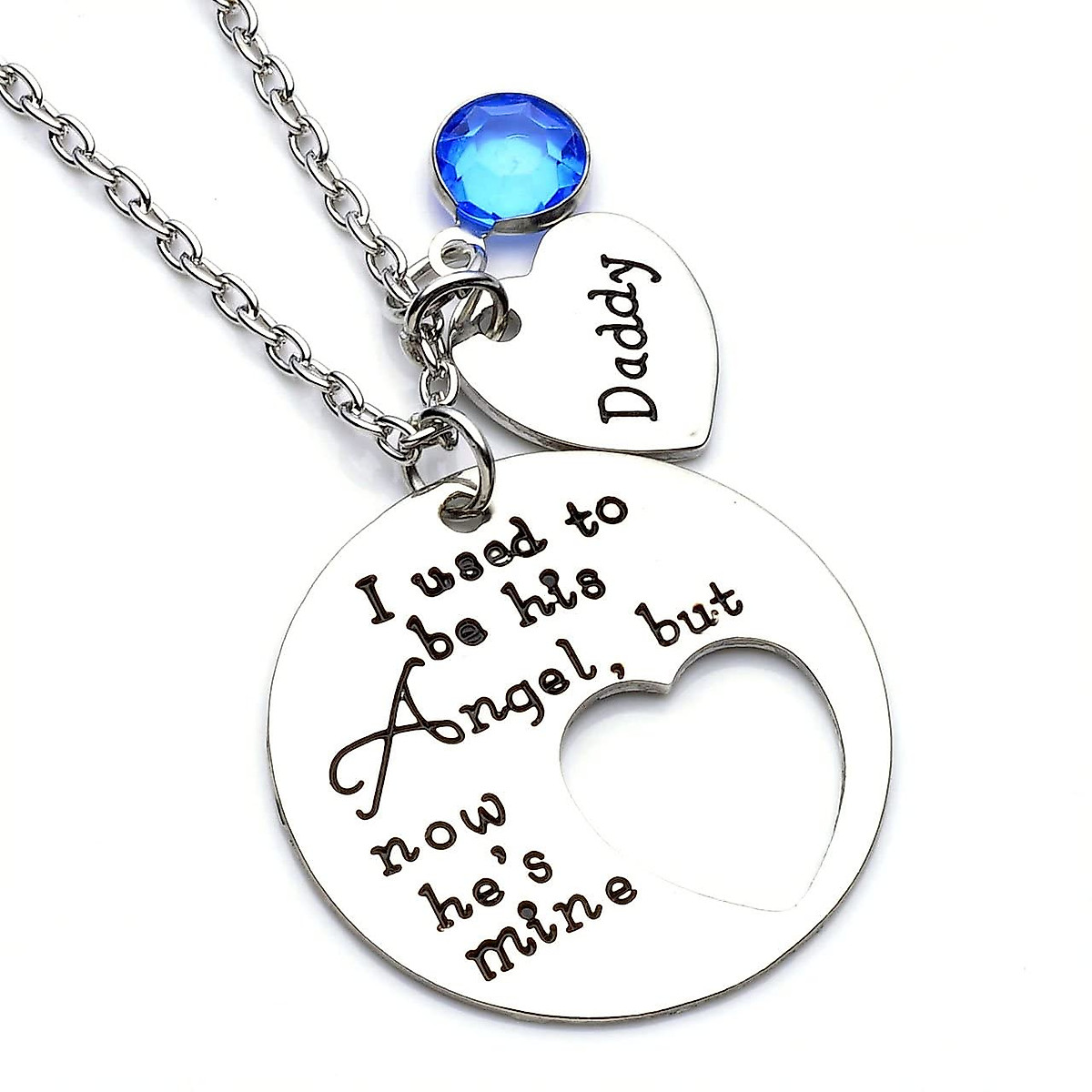 Jovivi I Used To Be His Angel Now He's Mine Daddy Blue Crysal Memorial Necklace,In Memory Of Loved One Daddy