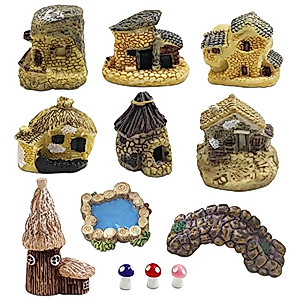 Fairy Garden Accessories, 12Pcs Fairy Garden Kit, Outdoor Miniature Garden House Bridge Pond, Garden Ornament Figurines Supplies for DIY Craft Landscape Yard Bonsai Decoration (12)