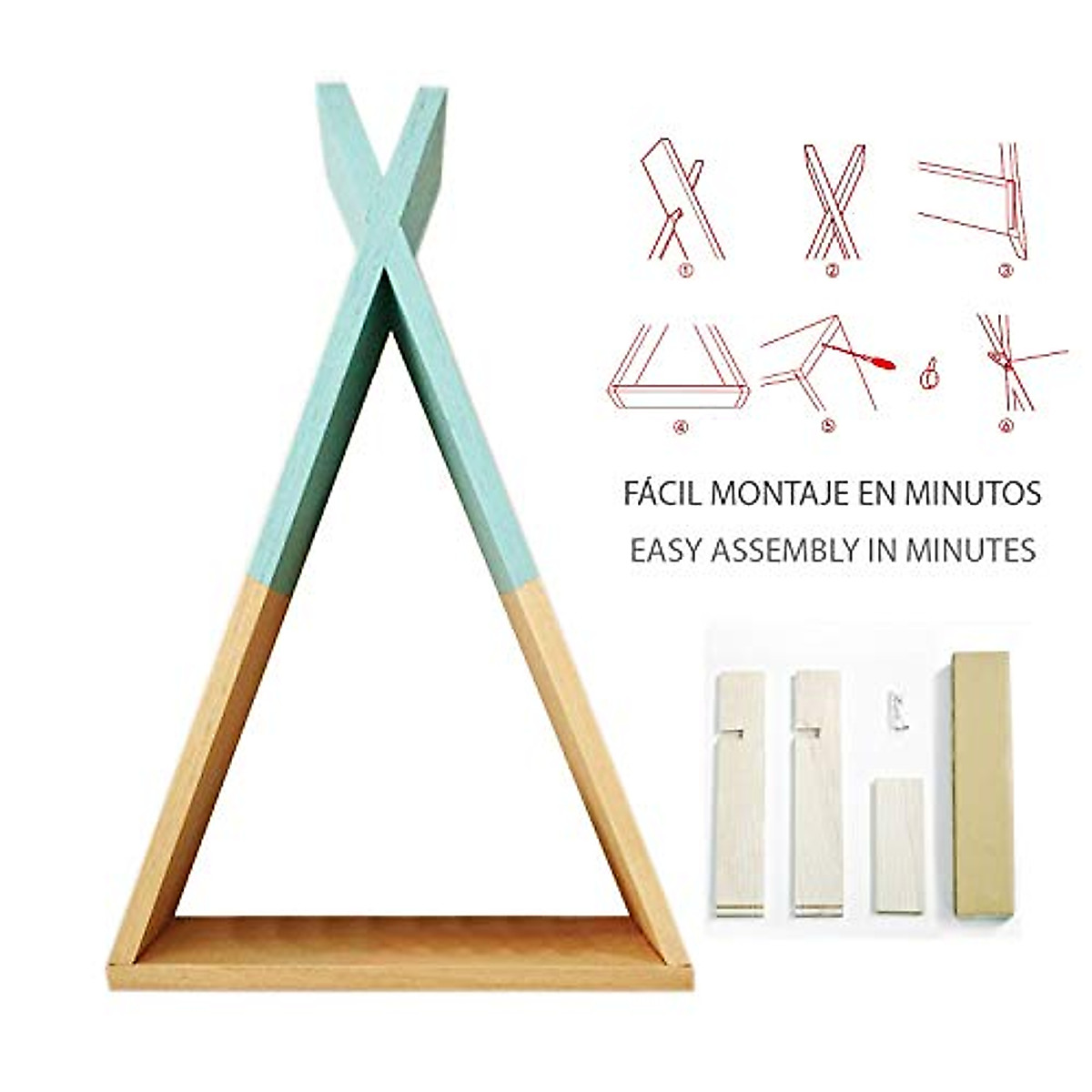 nacnic Nordic Style Wall Shelf Turquoise. Triangle Wooden Shelf. Triangular Wooden Shelf Storage. Median