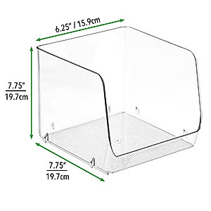mDesign Modern Stackable Plastic Open Front Dip Storage Organizer Bin Basket for Kitchen Organization - Shelf, Cupboard, Cabinet, and Pantry Organizing Decor - Ligne Collection - 4 Pack - Clear