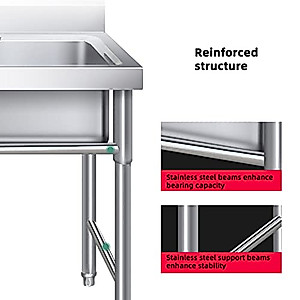 Handmade Sink 304 Stainless Steel Kitchen Sink Hand Made 1 Compartment Capacity Huge Tub Sink for Farmhouse Cafe Shop