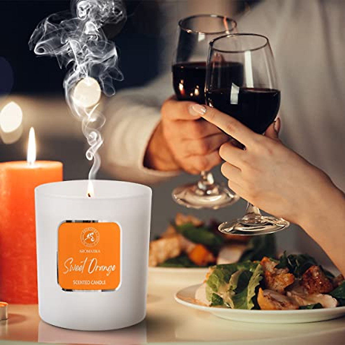 Scented Candle Sweet Orange - Essential Oil Aromatherapy Candle - Soywax Candle - Up to 45 Hours Burn Time - Glass Candle Gift - Luxury and Sensual Soy Wax Candle - Home Scented Candles