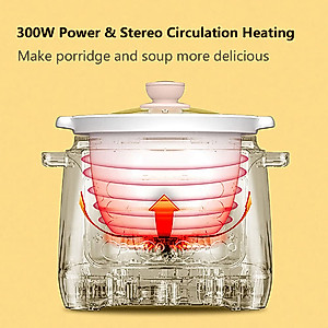 TIANJI Electric Stew Pot for Baby, Ceramic Slow Cooker for Congee & Soup with Growth Stage, 1.3L, Pink