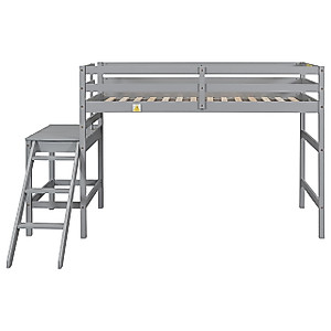 CITYLIGHT Twin Loft Bed with Platform and Ladder, Wood Low Loft Bed for Kids, Junior Loft Bed Twin with Spacious Underneath Space for Children Girls Boys Bedroom,No Box Spring Needed, Grey