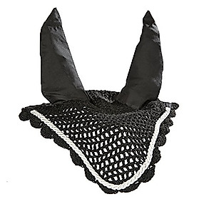 Intrepid International All Crochet Fly Veil with Ears, Black/Silver, Horse Size