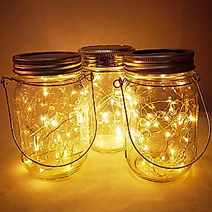 Aikeve Mason Jar Solar Lights,8 Pack 30 Led Fairy Hanging Jar Lights,Solar Lanterns for Outdoor Patio Party Garden Wedding Christmas Decor Lights(Mason Jars/Handles Included)