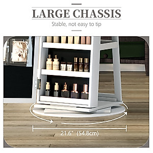 LVSOMT LED Mirror Jewelry Cabinet Standing, 360° Swivel Jewelry Organizers and Storage, Farmhouse Mirror with Jewelry Storage, Lighted Jewelry Armoire with Full Length Mirror (Pure White)