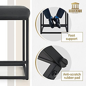 HERA'S PALACE 30 Inch Bar Stool Set of 2 Leather Bar Chairs with Footrest, Black Counter Height Modern Barstools for Kitchen, Living Room, Dining Bar
