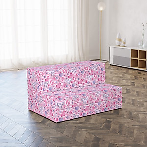 Ambesonne Cartoon Foldable Mattress, Bows and Buttons Ribbon, 74.8" x 39.4", Pale Pink and Mauve