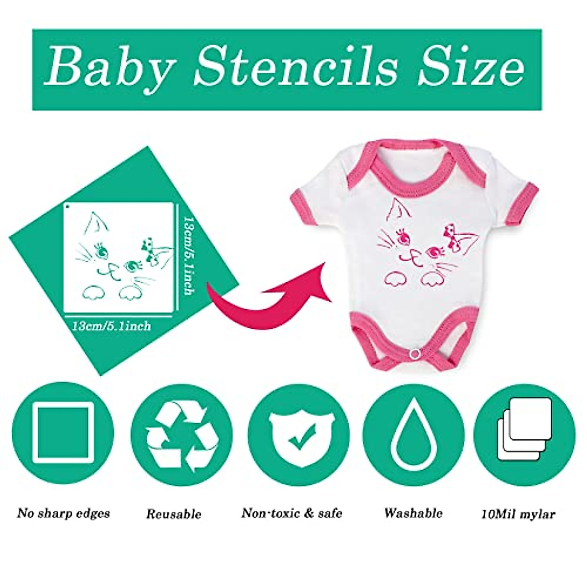 22 Pack Cute Baby Shower Stencils for Onesie Decorating Kit, Boy Girl Shirt Fabric Stencils for Clothes Phrases Mixed Animals Pattern Templates for Onesies Bibs Bodysuit Bags Shirts Shoes (Baby)