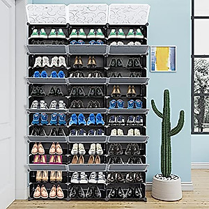 12-Tier Portable 72 Pair Shoe Rack Organizer 36 Grids Tower Shelf Storage Cabinet Stand Expandable for Heels, Boots, Slippers, Black