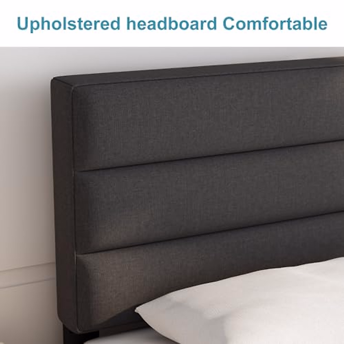 IYEE NATURE Full Bed Upholstered Platform with Headboard and Strong Wooden Slats, Strong Weight Capacity, Non-Slip,No Box Spring Needed, Easy Assembly,Bed,Dark Gray