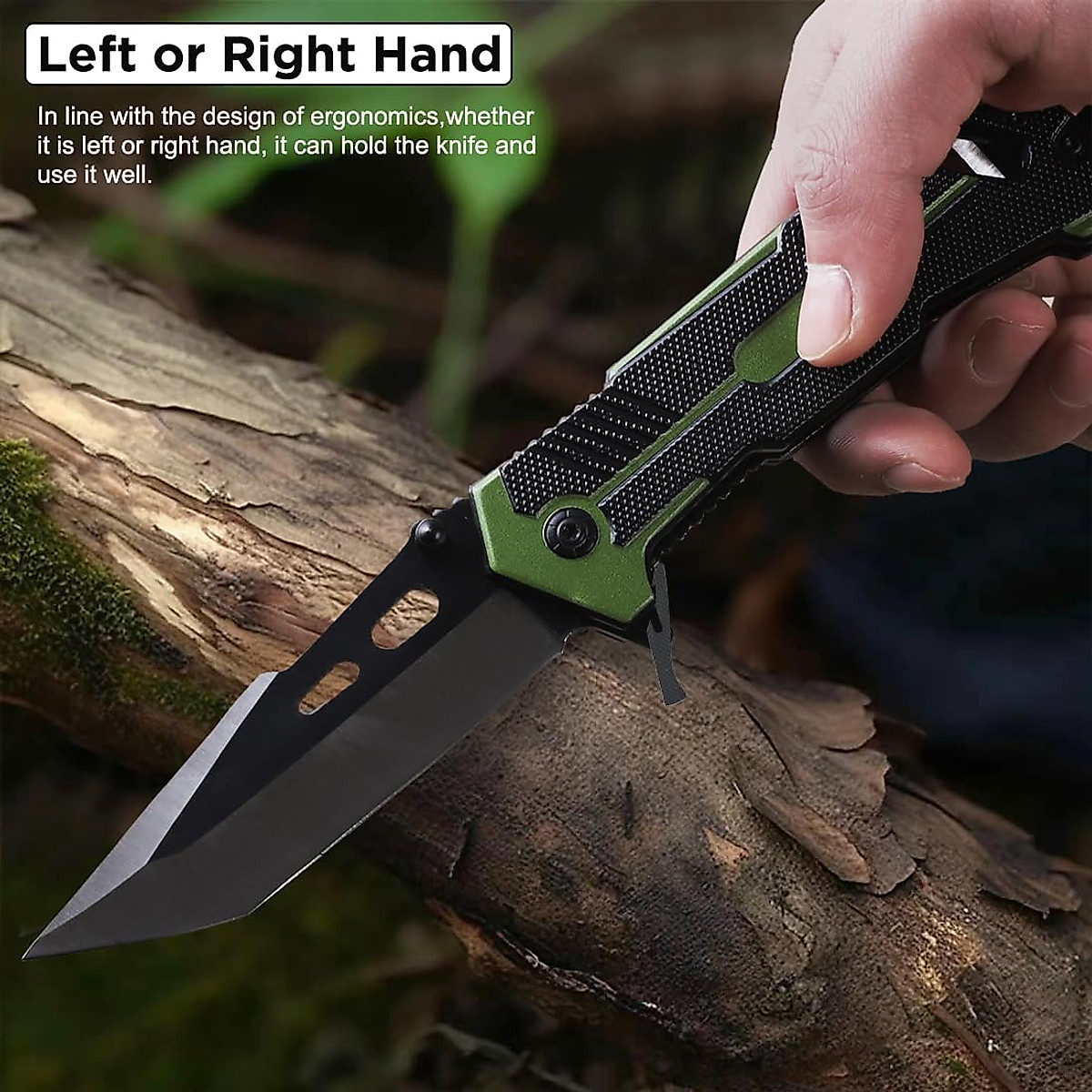 Augenweide EDC Folding Pocket Knife for men with Liner Lock - Utility Sharp Camping Knives with Clip, Seatbelt Cutter, Glass Breaker Multi Tool Knife for Outdoor Emergencies (Green)