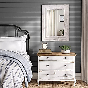 Barnyard Designs 24x32 Whitewashed Wood Farmhouse Wooden Large Rustic Wall Mirror, Bedroom Mirrors for Wall Decor, Decorative Wood, Living Room or Bathroom Vanity, White