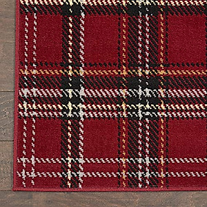 Nourison Grafix Red 7' x 10' Area Rug, Modern, Plaid, Bed Room, Living Room, Dining Room, Kitchen, Easy Clean, Non Shedding (7x10)