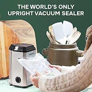 InstaSeal Food Vacuum Sealer Machine with 12 Bags, Patented Upright Food Saver Vacuum Sealer Machine Allows to Vacuum Seal Liquids, Food Sealer Vacuum Sealer for Food Saves & Keeps Food Fresh Longer