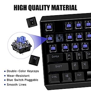 GOFREETECH Mechanical Gaming Keyboard, Blue LED Backlit RGB Wired USB Keyboard with Switch, Spill Resistant, Ergonomic 104 Keys Mechanical Keyboard for PC Laptop Computer (Black)
