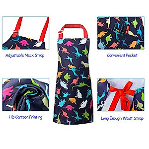 Nidoul Kids Apron for Boys Girls, Adjustable Childs Chef Apron with Pocket, Kitchen Bib Apron for Cooking Baking Art Painting Gardening-Dinosaur, 6-12Years