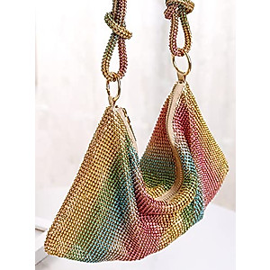 Women Chic Zipper Rhinestones Evening Bag Sparkly Purse Bag Crossbody Bag Hobo for Party Prom Work Daily Activities Large Size Rainbow