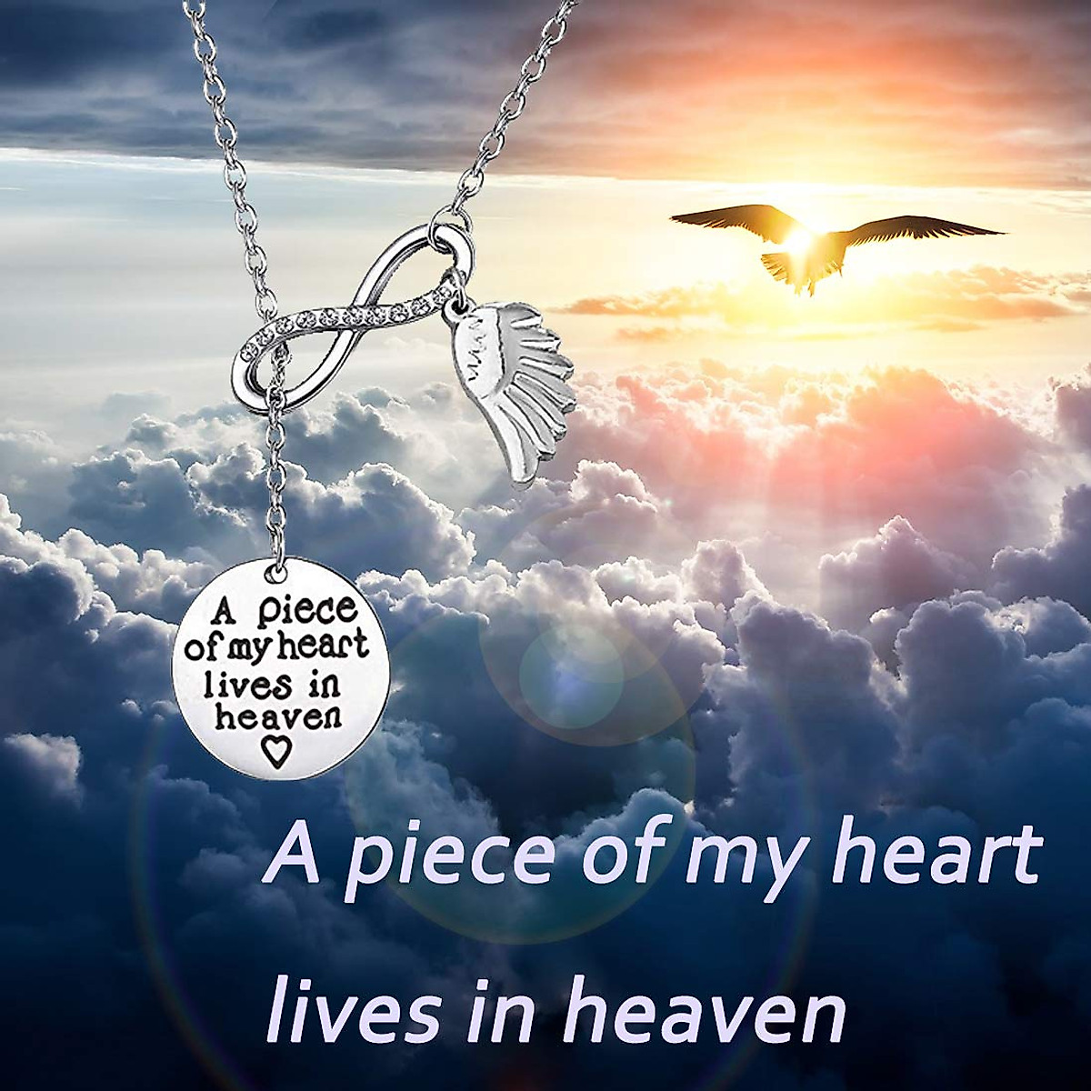 Memorial Jewelry Sympathy Gift A Piece of My Heart Lives In Heaven Lariat Y Necklace Loss Jewelry Gift (Y neckalce)