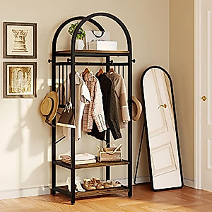 YITAHOME Industrial Hall Tree Garments Rack with Storage Shelves and Hanging Rod, Coat Rack Freestanding with 8 Hanging Hooks, Tall Clothes Rack Closet Organizer for Hallway, Bedroom, Rustic Brown
