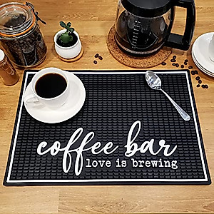New Mungo Coffee Bar Mat - Coffee Bar Accessories for Coffee Station, Coffee Accessories, Coffee Bar Decor, Coffee Decor - Love Is Brewing Coffee Maker Mat for Countertops - Rubber Mat - 18”x12”