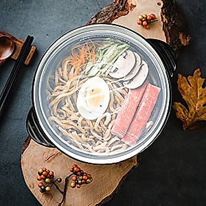 Ceramic Ramen Bowl Set for Instant Noodles With Lid 32 oz, Microwavable Bowl With Spoon And Chopsticks, Quick Ramen Cooker With Heat Resistant Handles