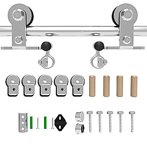BONIKLUBA 6FT Stainless Steel Sliding Barn Door Hardware Track Kit Top Mount T Hanger Set for Single Door use, Easy to Install