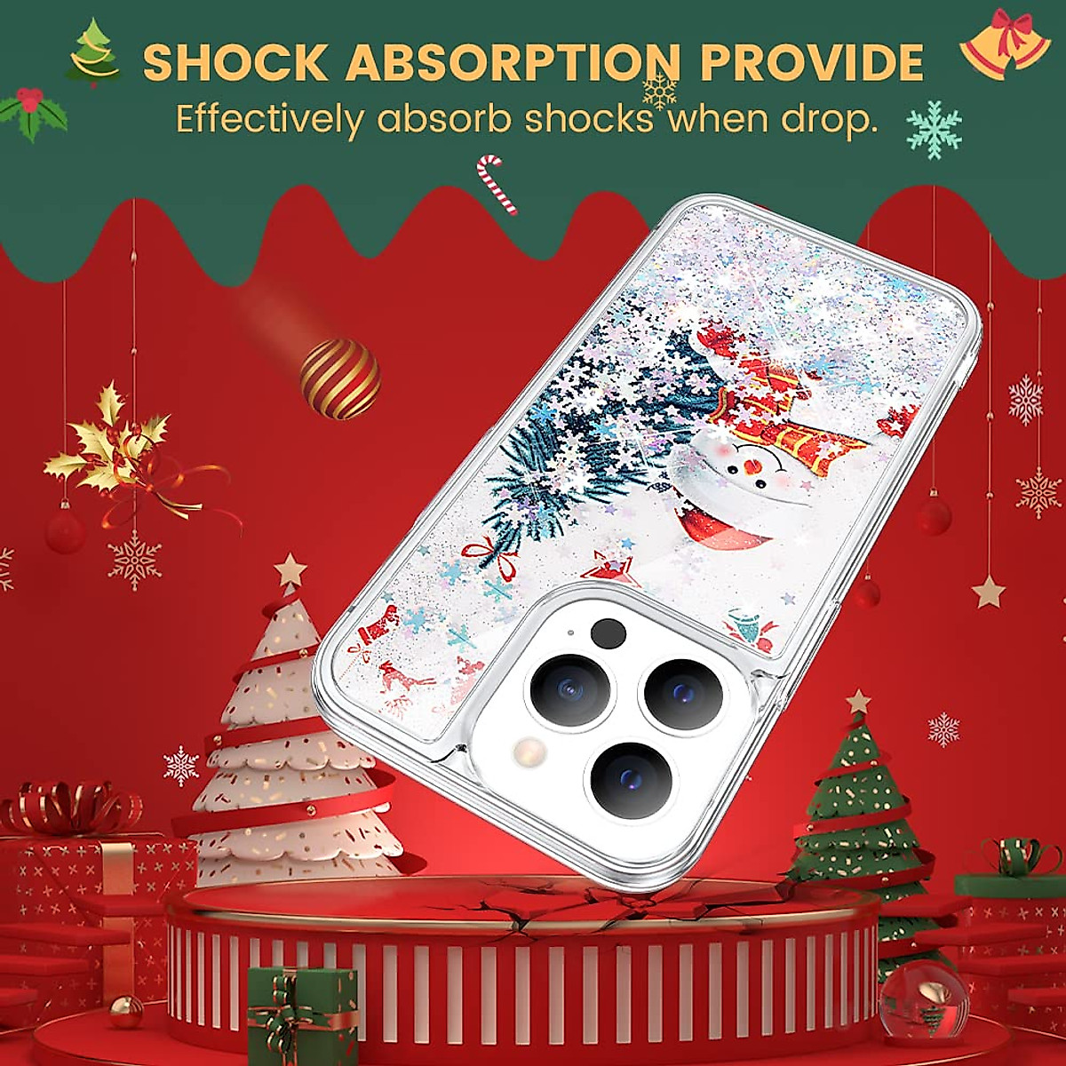 Caka Case Compatible for iPhone 14 Pro Max Glitter Case Christmas Girly Women Bling Sparkle Flowing Floating Snowflake Quicksand Phone Case for iPhone 14 Pro Max 6.7 inches (Snowman)