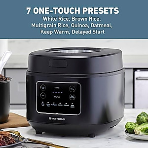 West Bend Programmable Rice & Grain Cooker with 7 Preset Functions, Includes Delay Start and Keep Warm, Features Easy View Window & Steam Basket, 12 Cups Cooked (6 Uncooked), Black