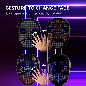 wishplan Led Mask With Face Transforming，Programmable APP Digital Smart LED Light Up Face Mask for BoyWithUke Kid Adults Men's Halloween Party Costume DJ Cosplay Masquerade Gift