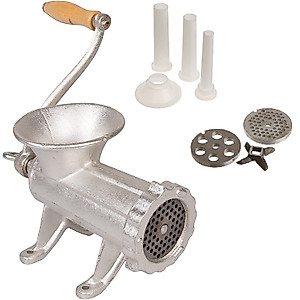 Cast Iron Table Mount Meat Grinder - Manual Mincer Includes Two 3/4" Cutting Disks and Sausage Stuffer Funnel, Heavy Duty- Make Homemade Ground Beef Burgers, Easy to Use and Cooking Tool Must Have