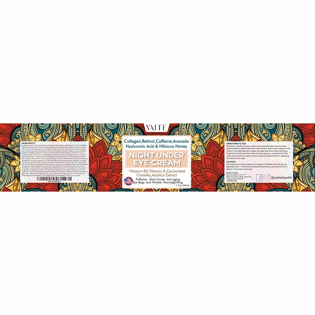 Under Eye Cream with Collagen, Retinol, Caffeine & Hyaluronic Acid – Night & Day Moisturizer for Puffiness, Dark Circles, Anti-Aging & Wrinkles – Enriched with Vitamin B5, E, Hibiscus & Avocado