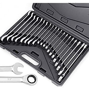 HORUSDY Ratcheting Combination Wrench Set, SAE & Metric, 20-piece, 1/4" to 3/4" & 6-18mm, CR-V Steel, with Carrying Case