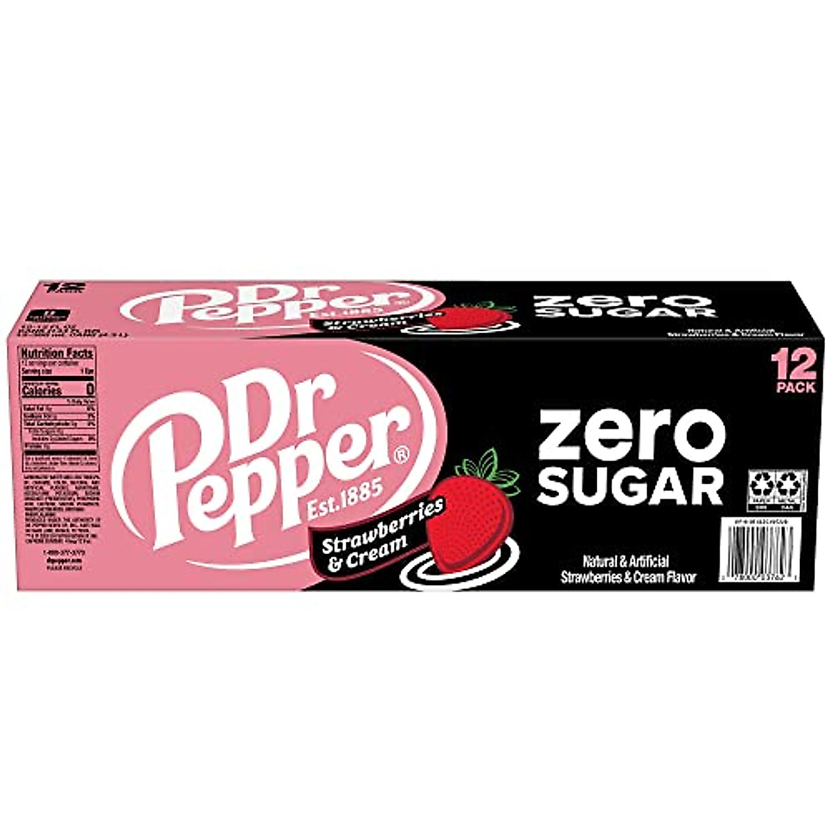 Dr Pepper Strawberry and Cream Soda - 12 Fl Oz Cans - New Strawberries and Cream Flavor - ZERO Sugar | 12 Pack