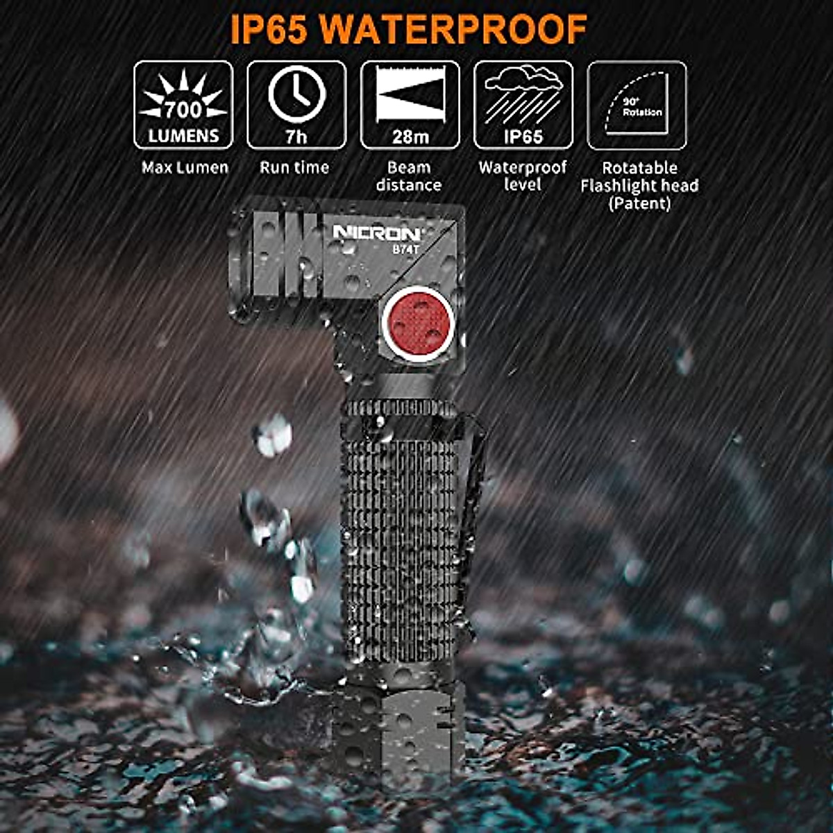 NICRON B74T LED Twist Flashlght 700 Lumen with Red Light Magnetic Rechargeable Waterproof for Fishing Night Walking