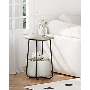 TUTOTAK Small Side Table, Oval End Table, Night Stand, Bedside Table, Sofa Table with Cloth Storage Basket, Living Room, Bed Room, Greige TB01BG063